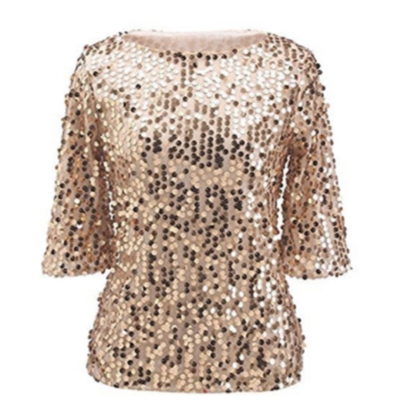 S. the Widow | Tops | Hp Rose Gold Sequin Off Shoulder Top | Poshmark